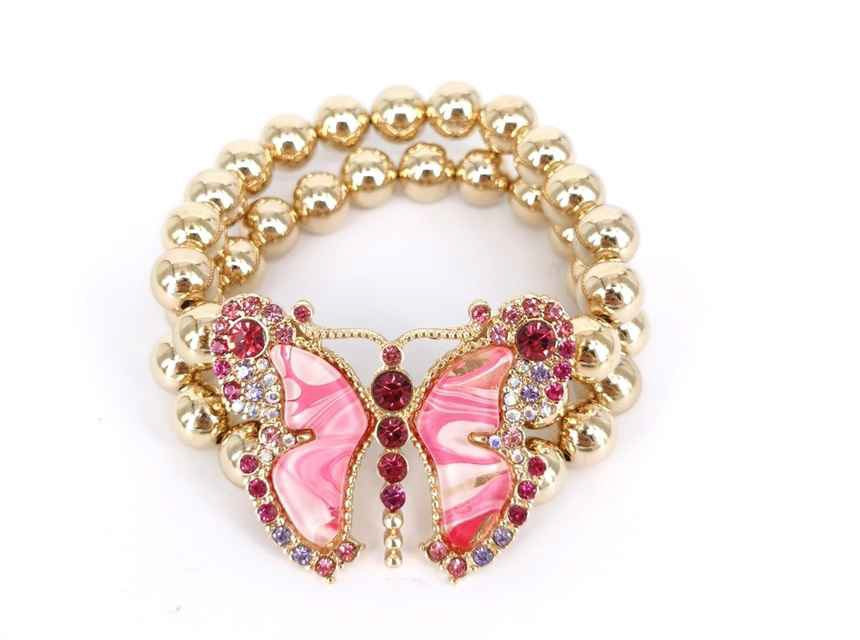 GOLD BUTTERFLY STRETCH BRACELET PINK ( 1994 GDPK ) – Ohmyjewelry.com