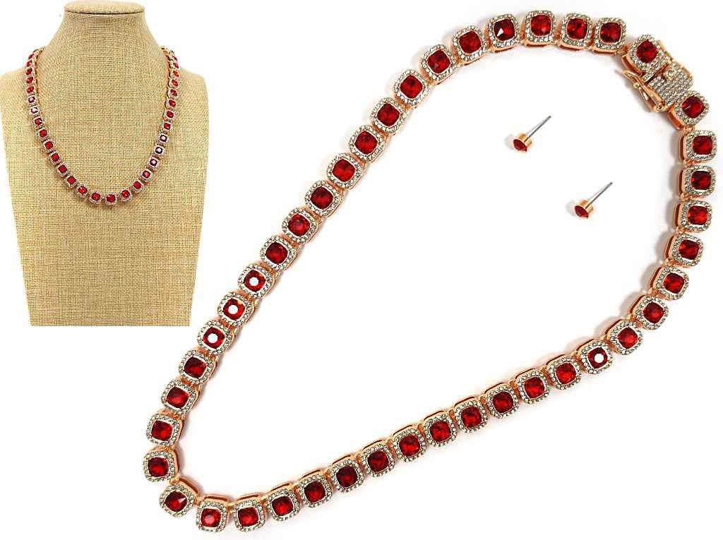GOLD RED STONE NECKLACE SET ( 8486 GDRE ) – Ohmyjewelry.com