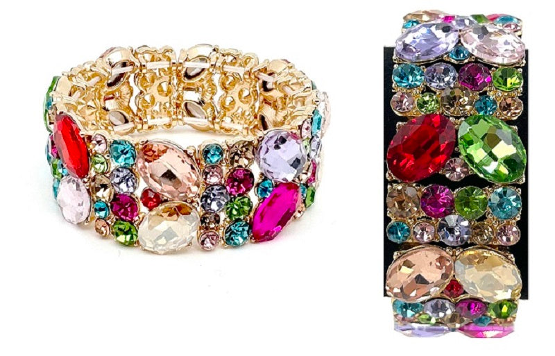 GOLD STRETCH BRACELET MULTI COLOR STONES ( 0239 2MT ) – Ohmyjewelry.com
