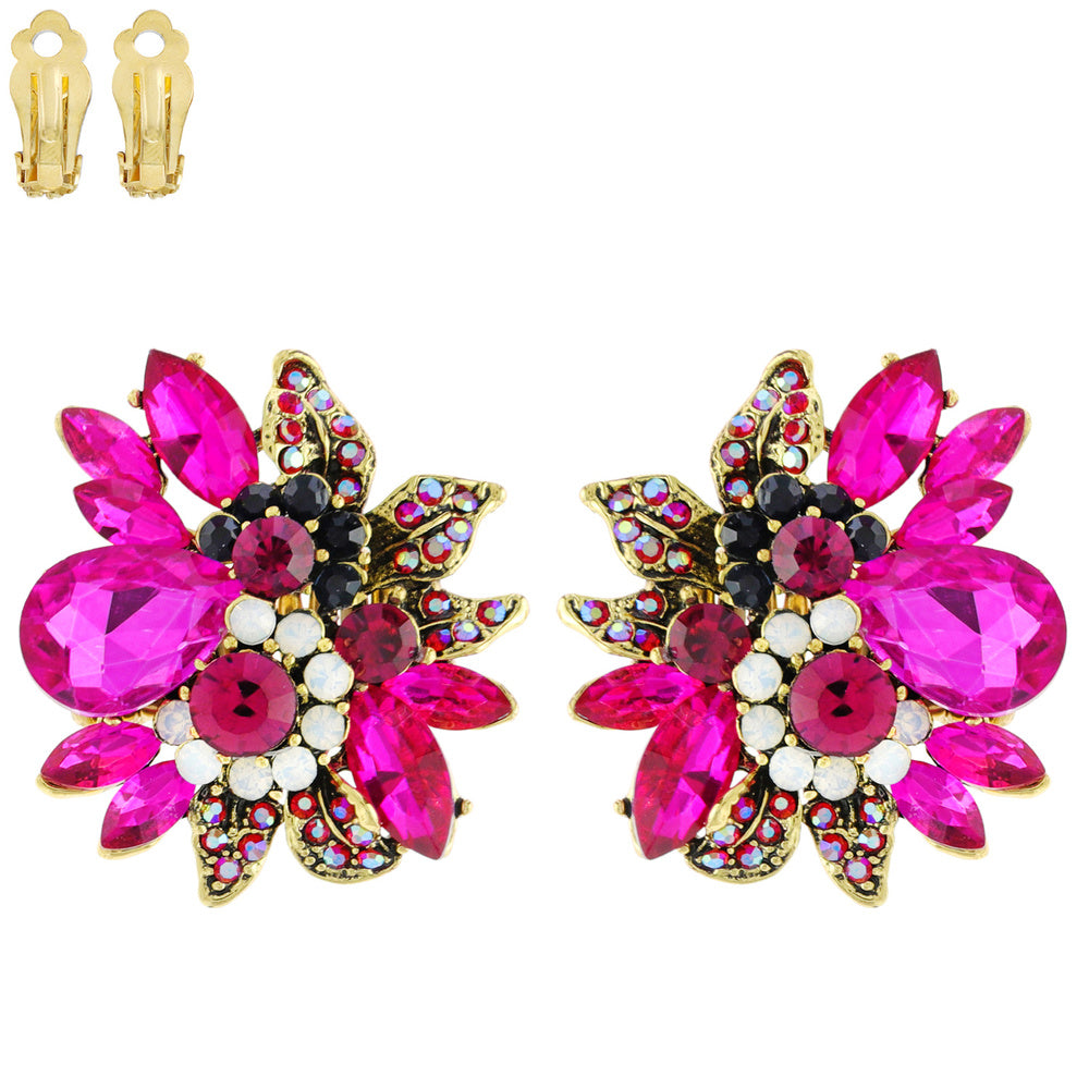 ANTIQURE GOLD FUCHSIA STONES CLIP ON EARRINGS ( 11212 AGFU ...