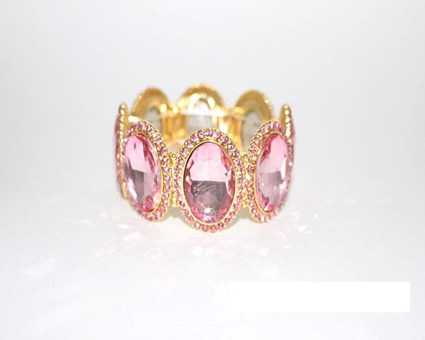 GOLD LIGHT ROSE Oval Formal Stretch Bracelet Silver Accents ( 1084 GLT ...