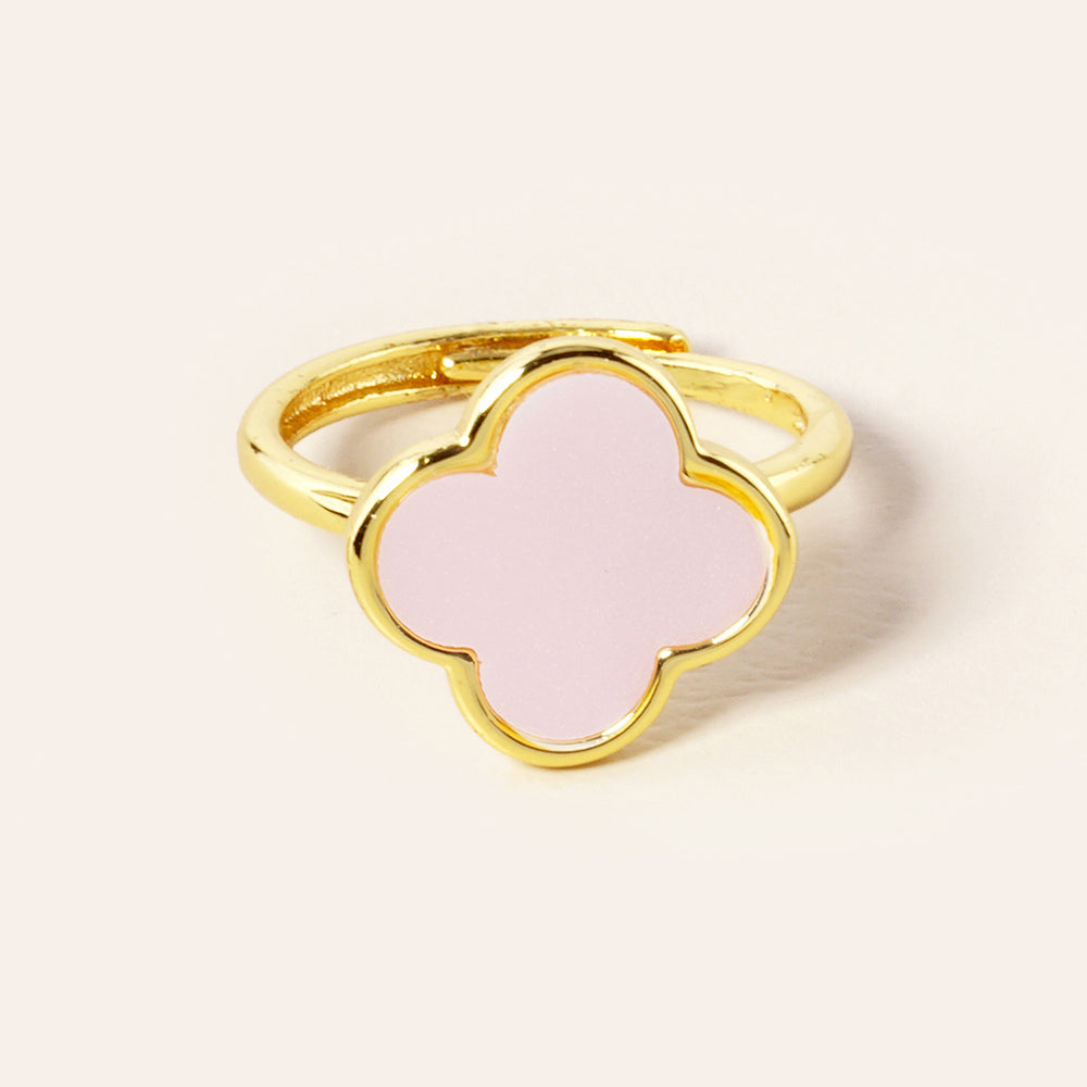GOLD ADJUSTABLE PINK QUATREFOIL RING ( 2900 GPK ) – Ohmyjewelry.com