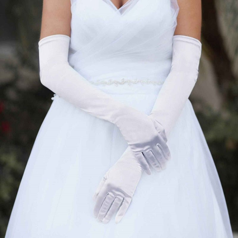 23" Long White Satin Gloves ( GLV 57 WH ) – Ohmyjewelry.com