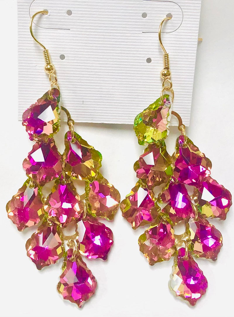 Gold Earrings Fuchsia Stones ( 3103 FS ) – Ohmyjewelry.com