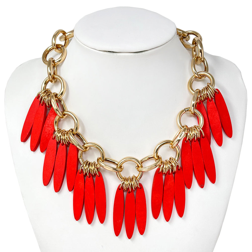 GOLD DANGLING FRINGE RED WOODEN NECKLACE ( 10778 GRD ) – Ohmyjewelry.com