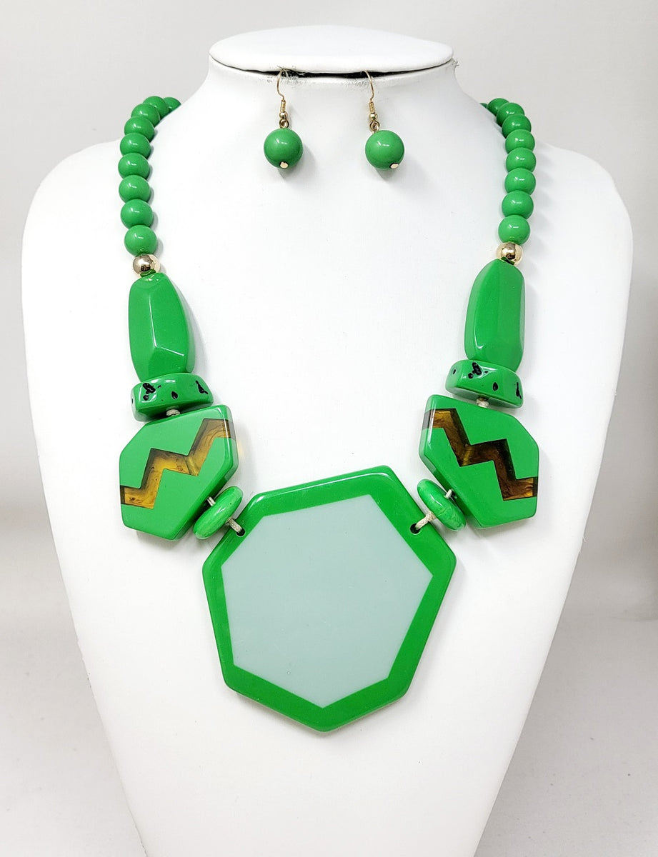 GREEN STATEMENT RESIN NECKLACE SET ( 11168 GMN ) – Ohmyjewelry.com