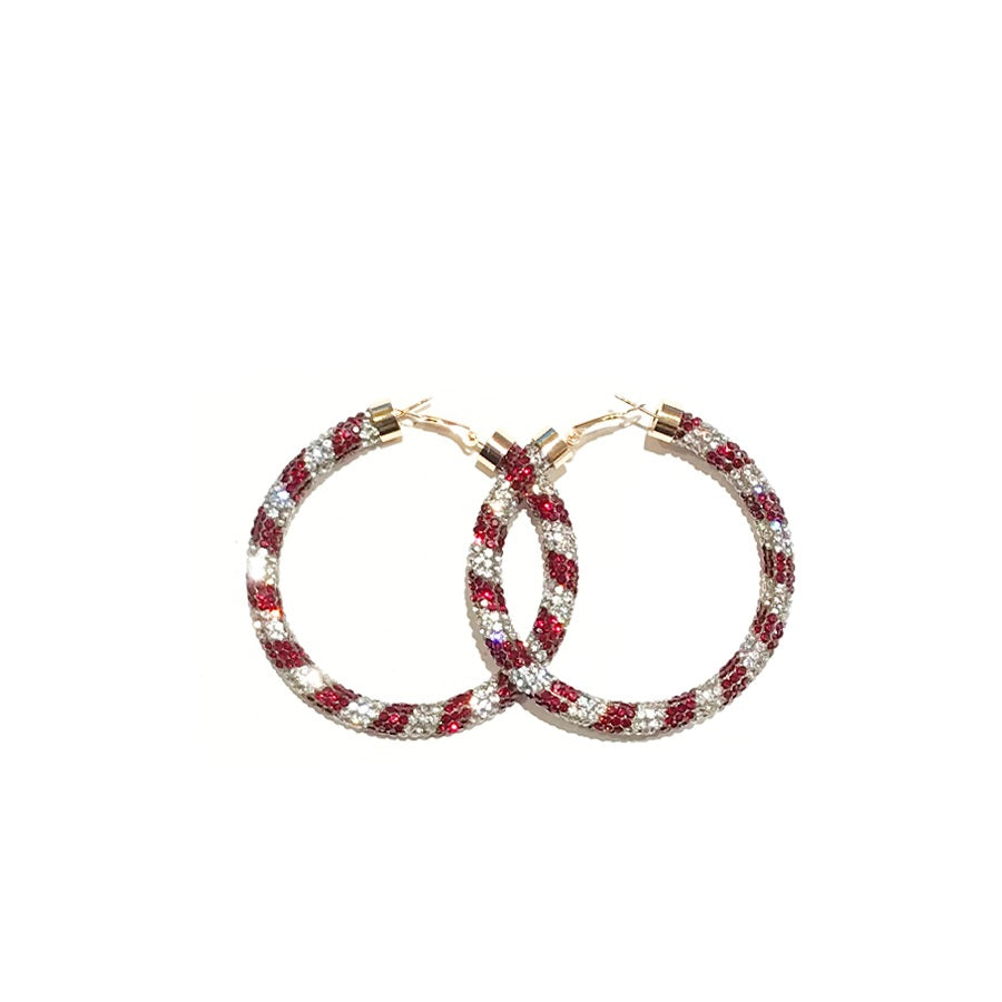 RED WHITE RHINESTONE HOOP EARRINGS ( 01 SIWH ) – Ohmyjewelry.com