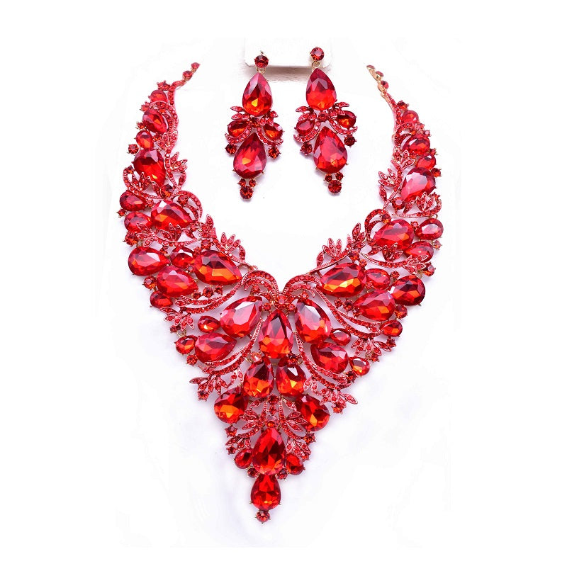 GOLD RED RHINESTONE NECKLACE SET ( 12696 GRD ) – Ohmyjewelry.com