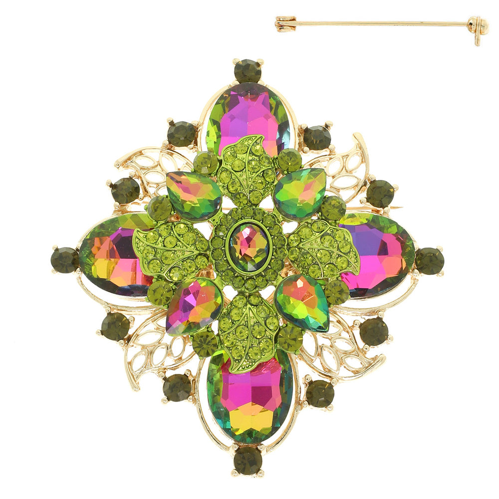 GOLD VITRAIL OIL SPILL CRYSTAL FLOWER PIN ( 102 GRB ) – Ohmyjewelry.com