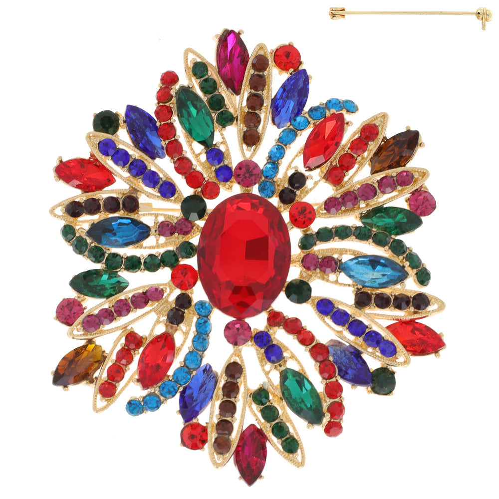 GOLD BROOCH MULTI COLOR STONES ( 3081 GMU ) – Ohmyjewelry.com