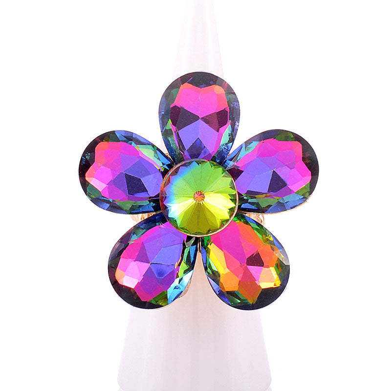 LARGE CRYSTAL FLOWER STRETCH RING ( 1327 VM ) – Ohmyjewelry.com
