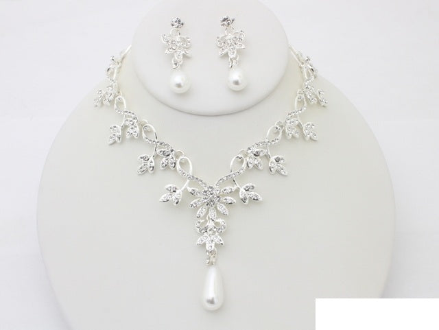 SILVER WHITE PEARL NECKLACE SET ( 20702 SWH ) – Ohmyjewelry.com