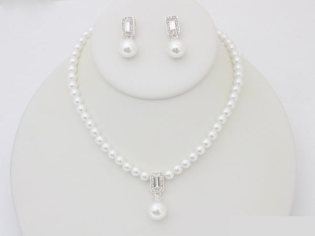 White Pearl Necklace Set ( 20777 SWH ) – Ohmyjewelry.com