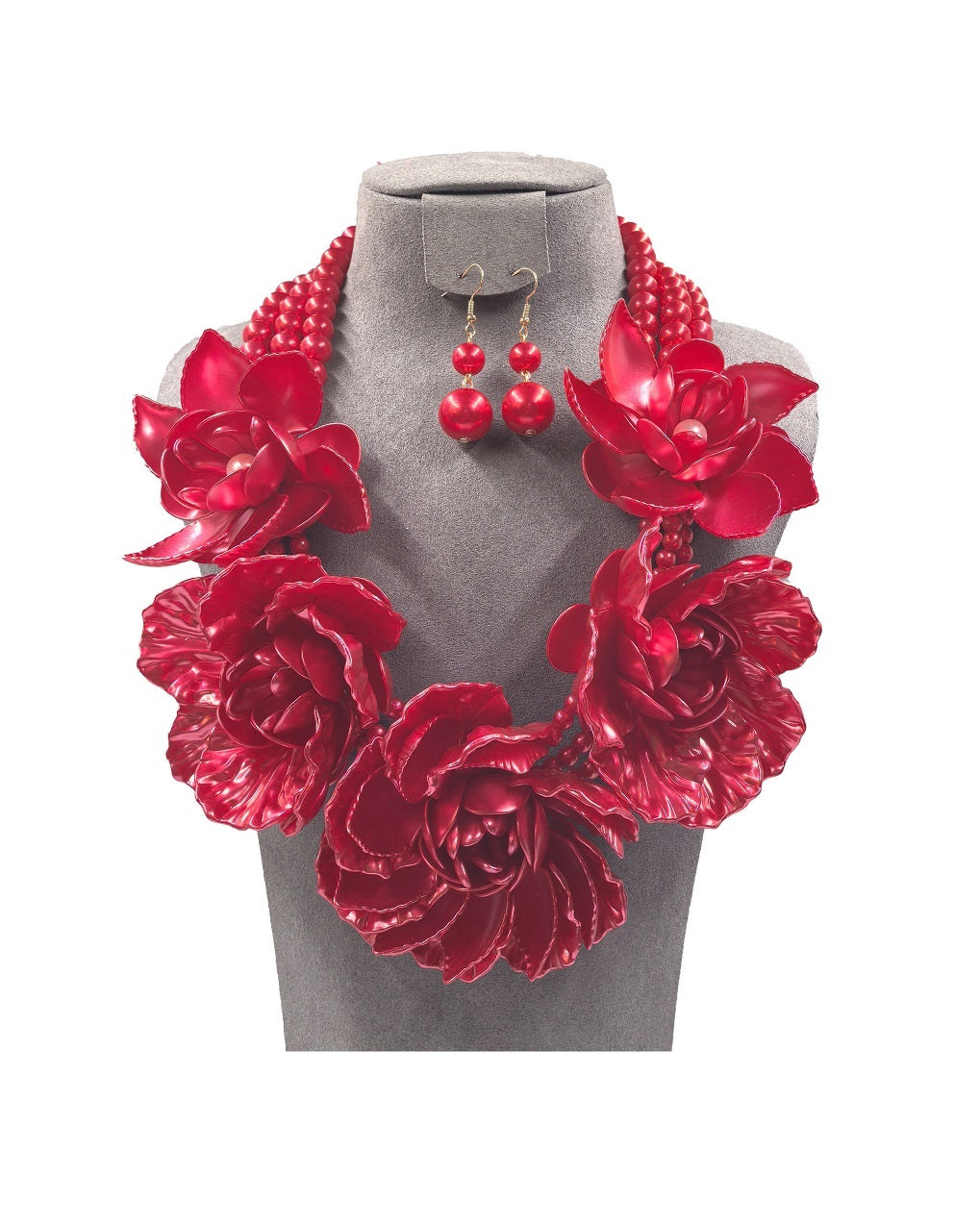 BURGUNDY PEARL FLOWER NECKLACE SET ( 0196 2RD ) – Ohmyjewelry.com