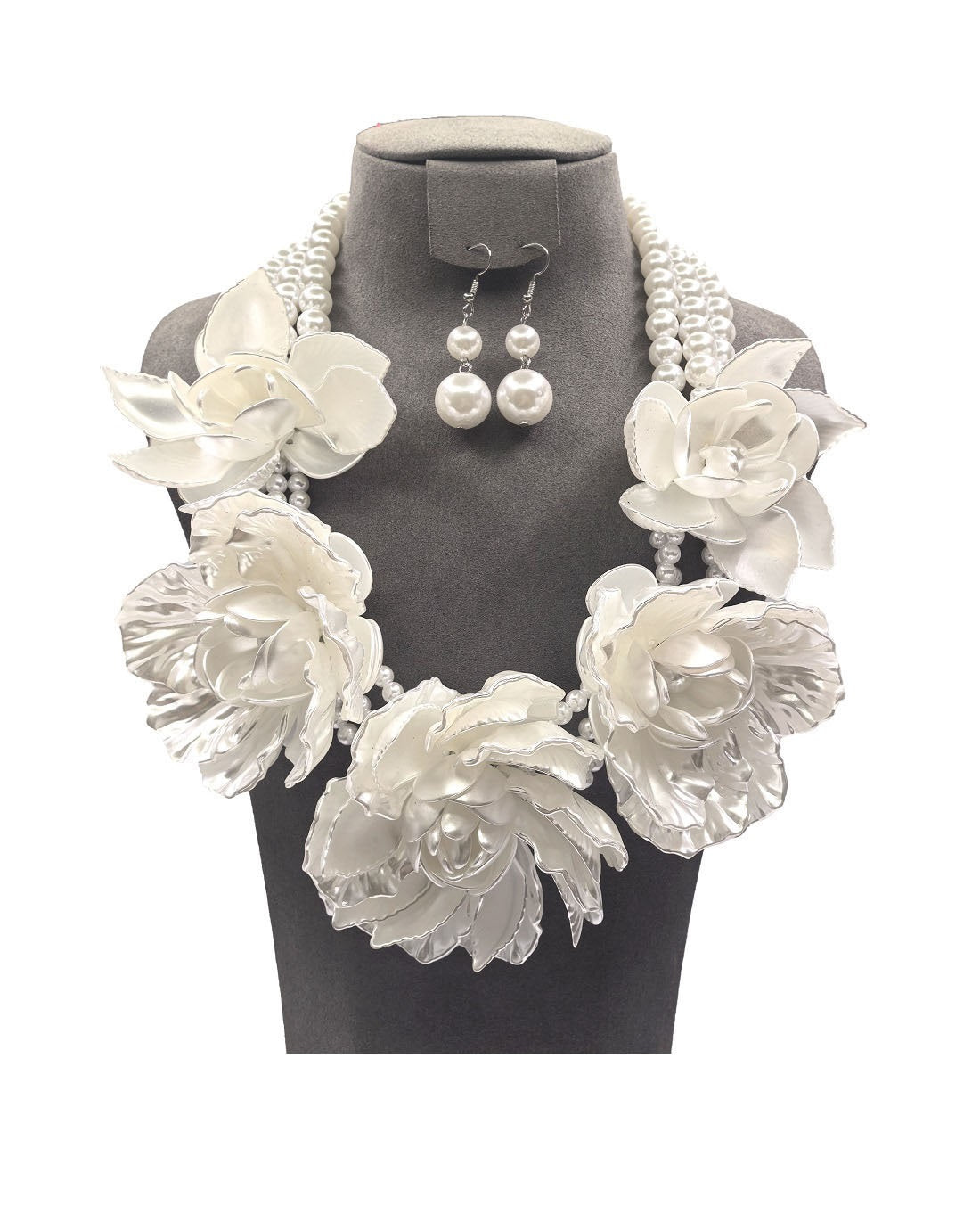 WHITE PEARL FLOWER NECKLACE SET ( 0196 3WH ) – Ohmyjewelry.com