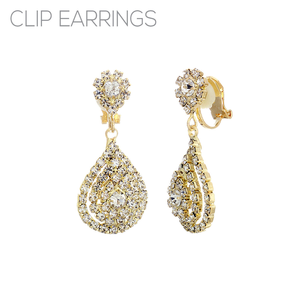 GOLD CLIP ON EARRNGS CLEAR STONES ( 23953 CECRG ) – Ohmyjewelry.com