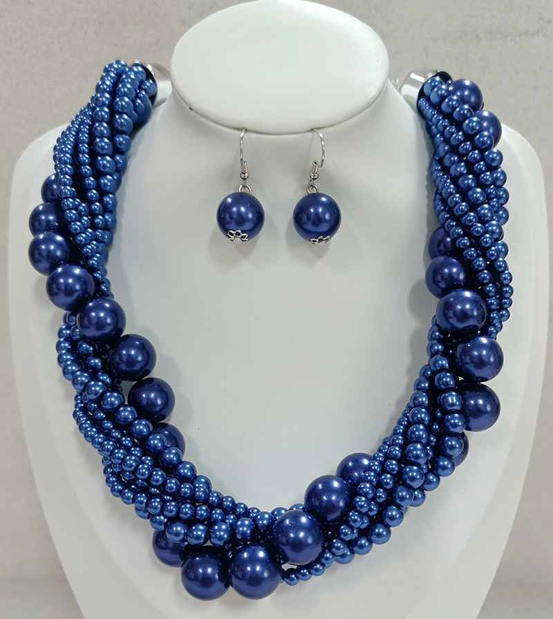 SILVER ROYAL BLUE PEARL NECKLACE SET ( 603 ROYAL ) – Ohmyjewelry.com