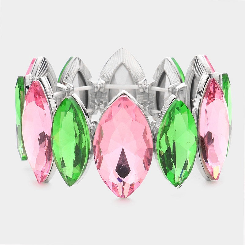 SILVER PINK GREEN STONE STRETCH BRACELET ( 0151 3PG ) – Ohmyjewelry.com