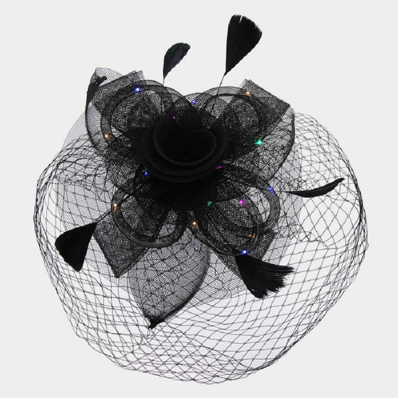 Black Mesh Net Feather LED Light Fascinator ( 2196 ) – Ohmyjewelry.com