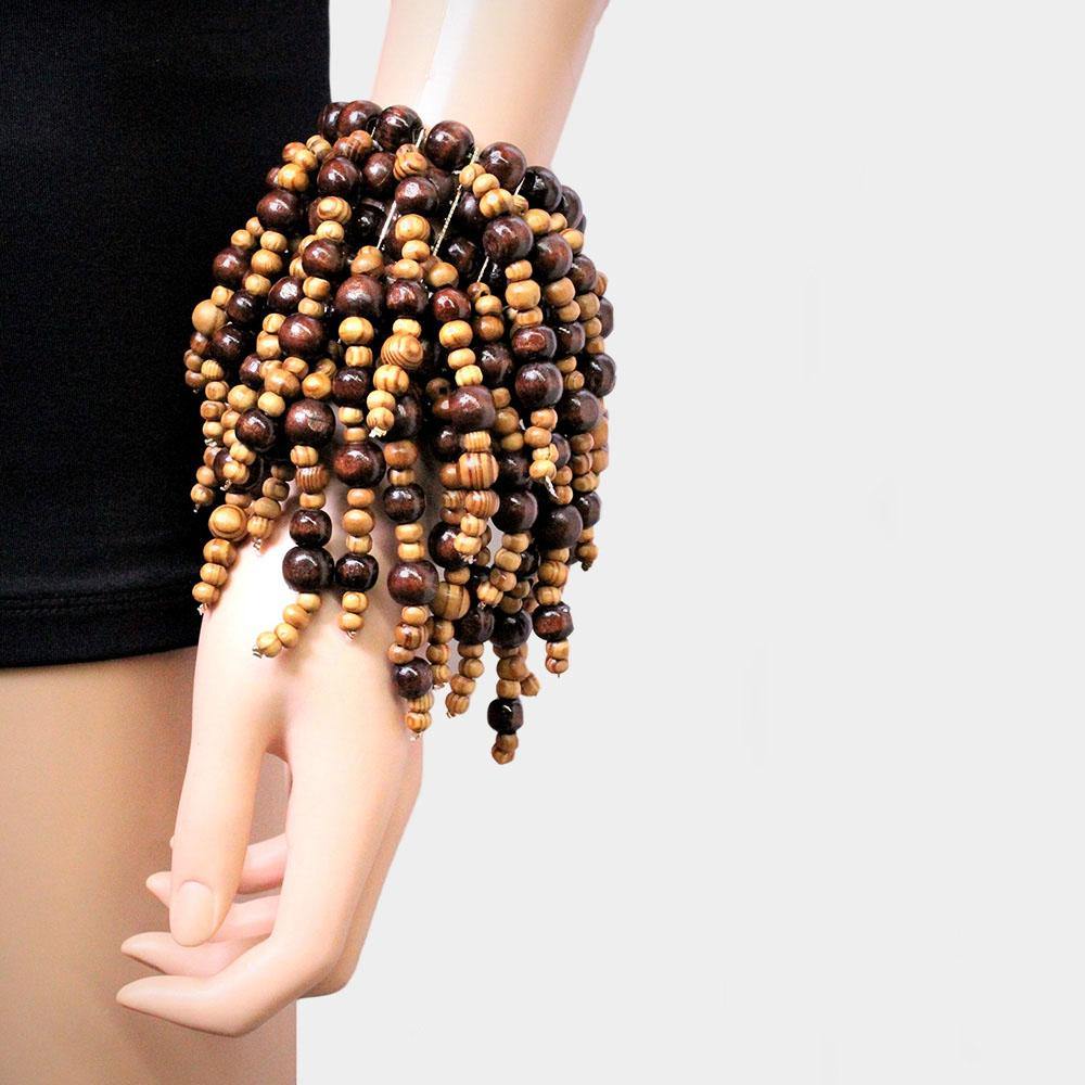 Multi Layered WOODEN Fringe Stretch Statement Bracelet ( 0454 WD ...