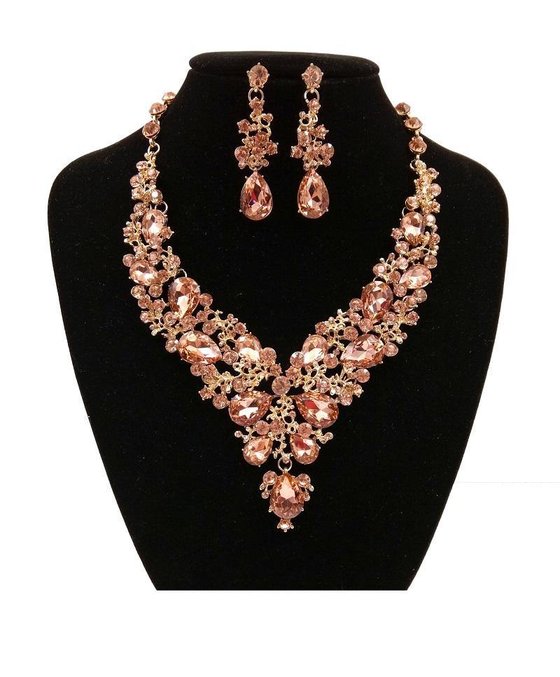 LIGHT PEACH Rhinestone Gold Formal Necklace Set ( 0058 2LP ...